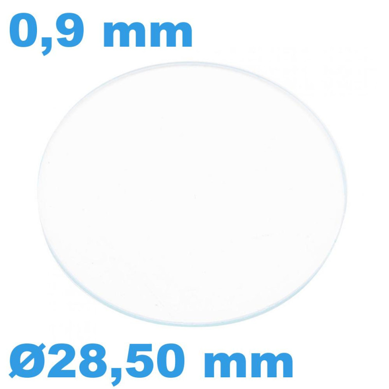 Verre épaisseur 0,9 mm Plat Saphir 28,50 mm pour montre Rond Sternkreuz ...