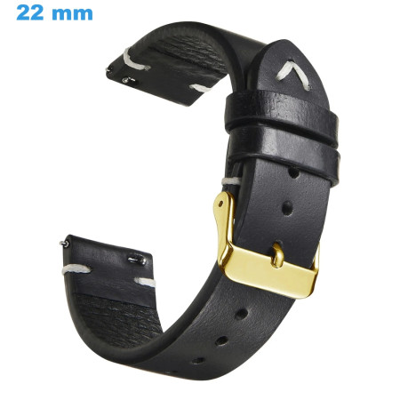 Bracelet boucle Ardillon 22 mm Cuir véritable Noir pour montre