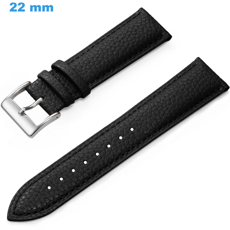 Bracelet Cuir véritable boucle Ardillon pour montre Noir 22 mm