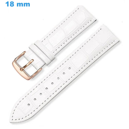 Bracelet Cuir véritable boucle Ardillon de montre Blanc 18 mm