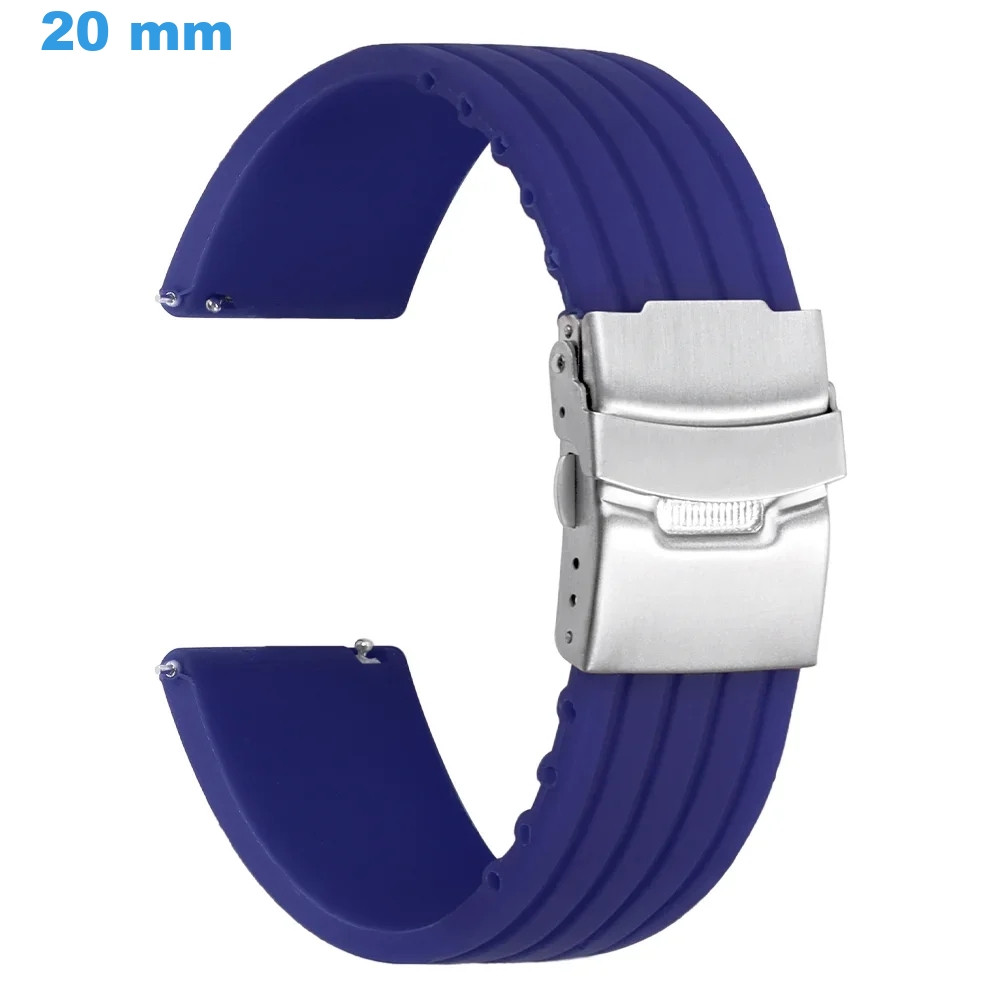 Bracelet pour montre 20 mm Caoutchouc Bleu Déployant