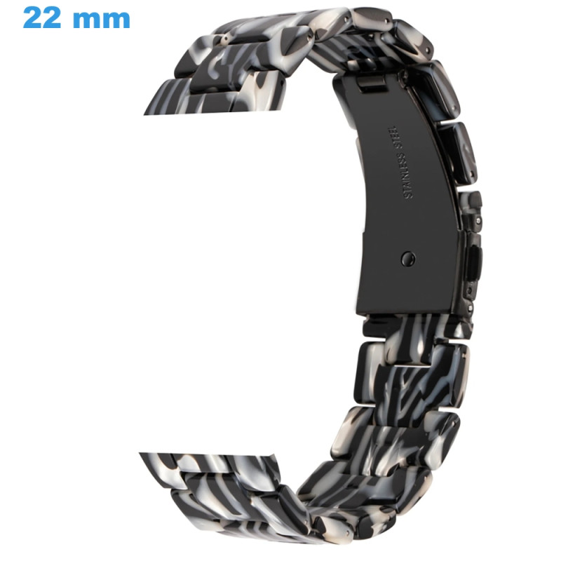 Bracelet de montre 22 mm Résine boucle Déployant Noir et Blanc