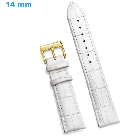Bracelet 14 mm Cuir véritable boucle Ardillon montre Blanc