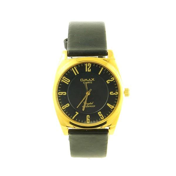 Montre cuir noir boîtier et chiffres dorés marque OMAX