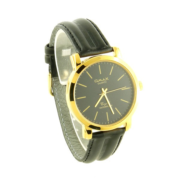 Montre boîtier doré marque OMAX bracelet cuir noir - My-Montre