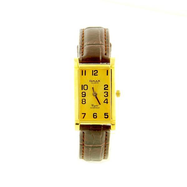 Montre vintage marque OMAX bracelet cuir marron boîtier doré