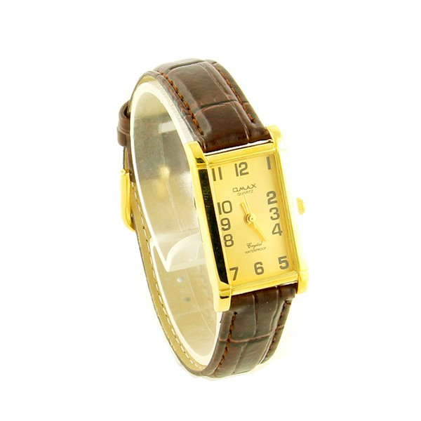 Montre vintage marque OMAX bracelet cuir marron boîtier doré - My-Montre